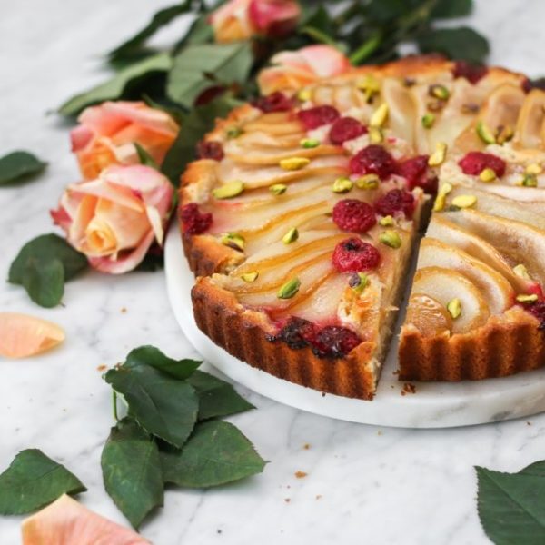 Poached Pear and Raspberry Pistachio Cake - Constellation Inspiration