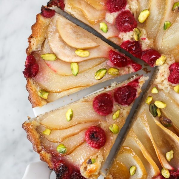 Poached Pear and Raspberry Pistachio Cake - Constellation Inspiration